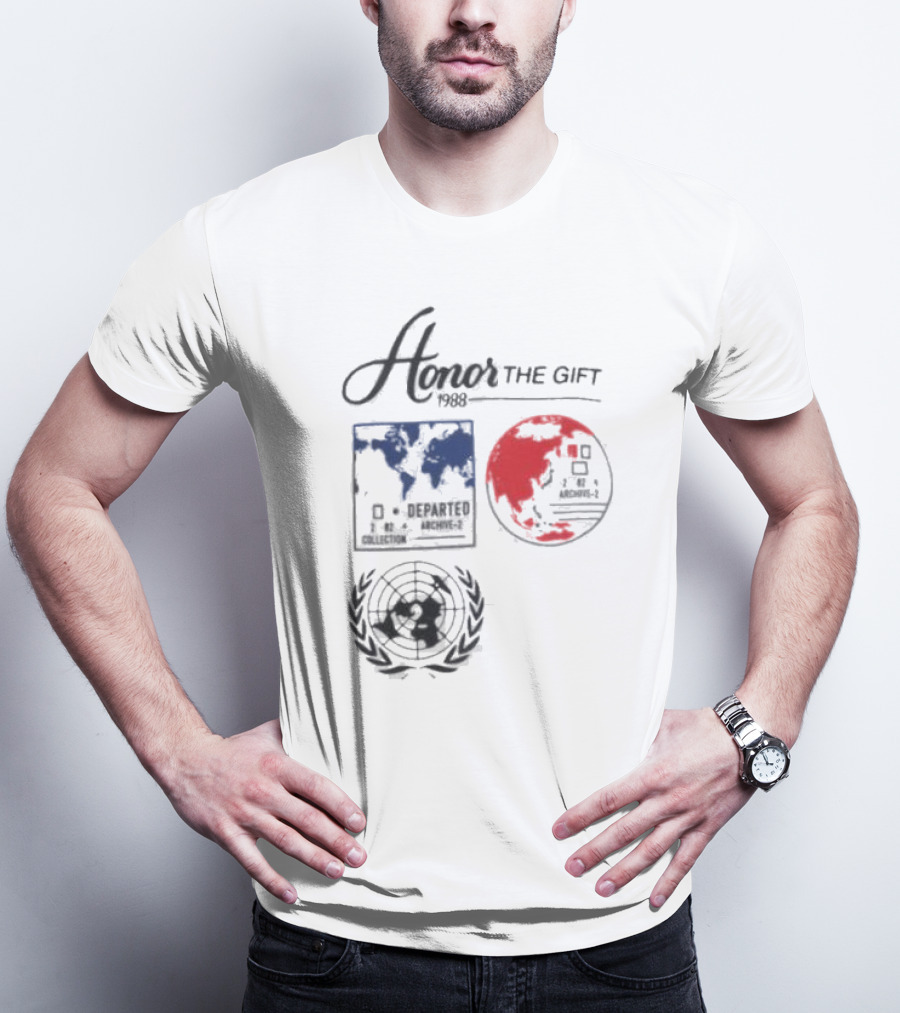 Honor The Gift 1988 Departed Collection Archive-2 World Map And Globe Symbols T-Shirt