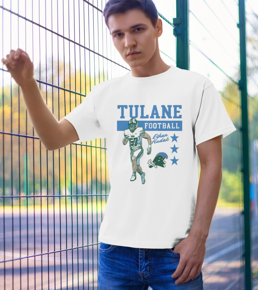 Tulane Football Ethan Hudak Player Graphic And Wave Stars T-Shirt