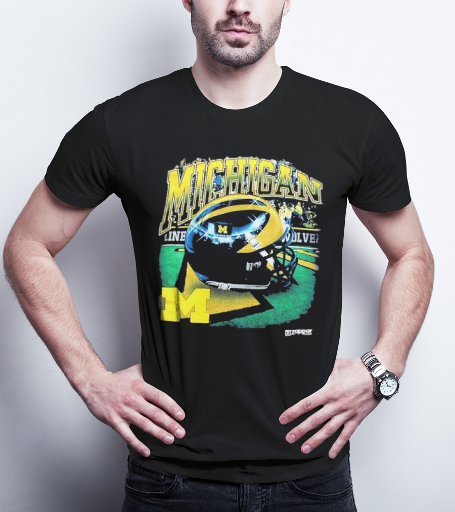 Michigan Wolverines Vintage Arch Shiny Football Helmet NCAA T-Shirt