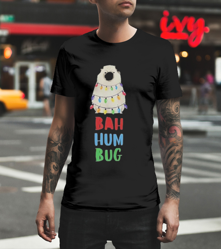 Vito The Pug Bah Hum Bug Christmas Lights Wrapping T-Shirt