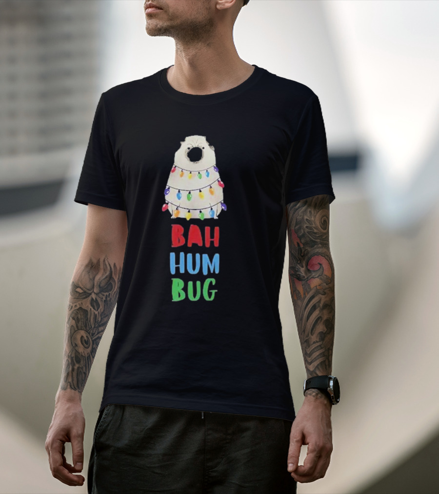 Vito The Pug Bah Hum Bug Christmas Lights Wrapping T-Shirt