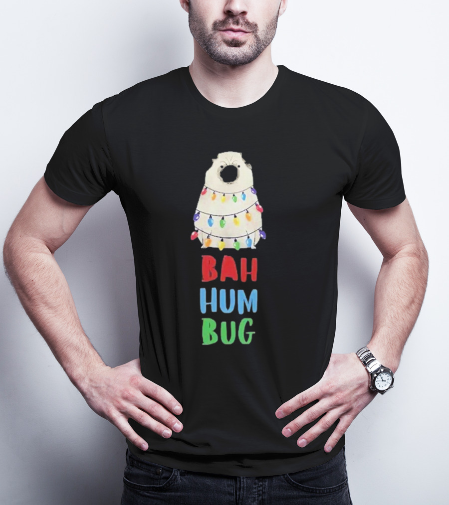 Vito The Pug Bah Hum Bug Christmas Lights Wrapping T-Shirt