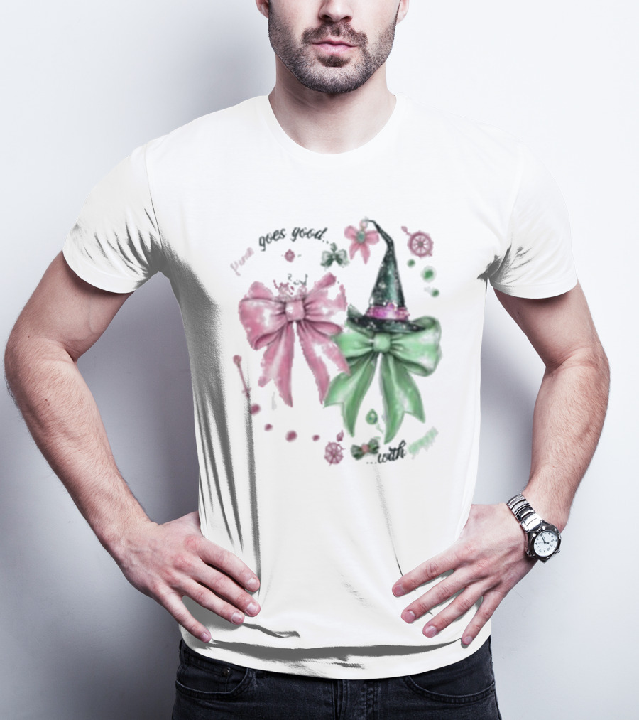 Pink Goes Good Wicked Green Christmas Bow Hat T-Shirt