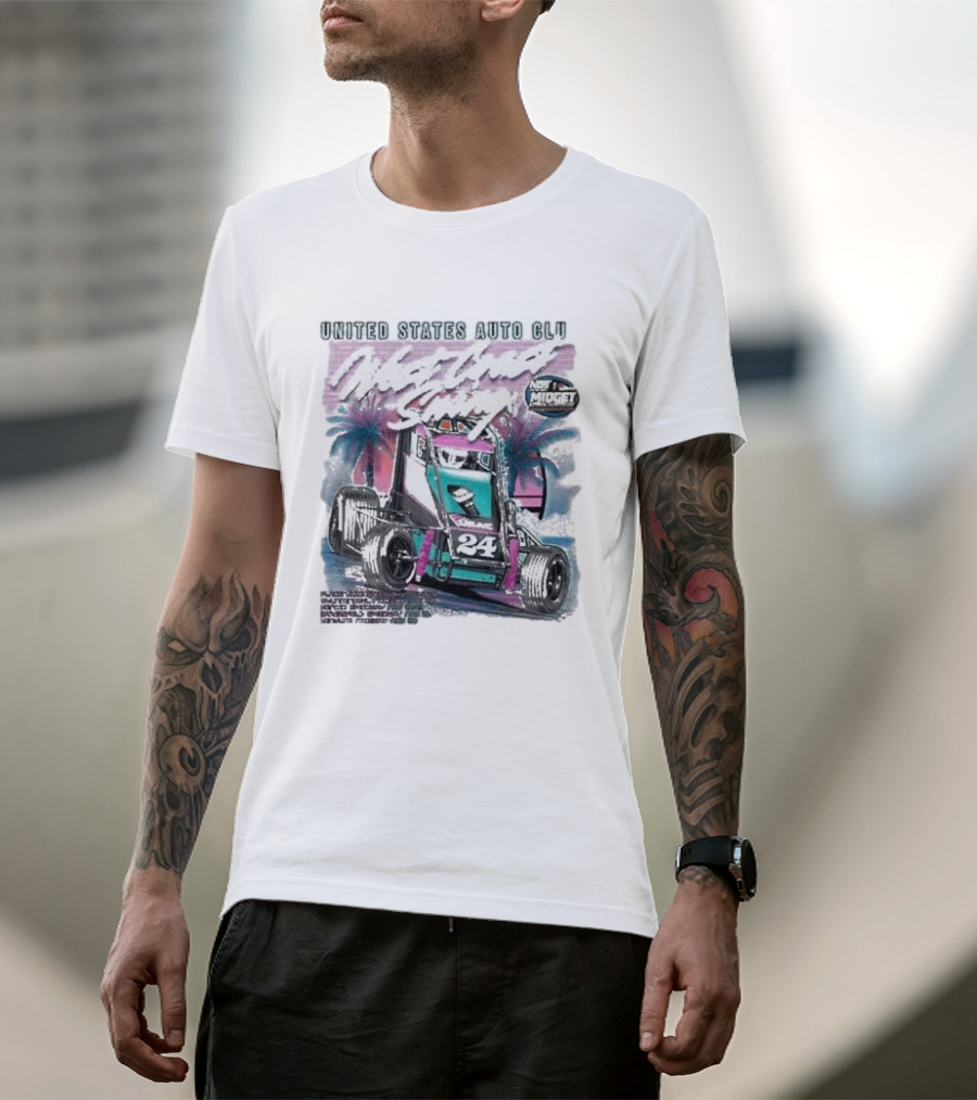 United States Auto Club West Coast Swing National Midget Racing 24 Palm Tree Background T-Shirt