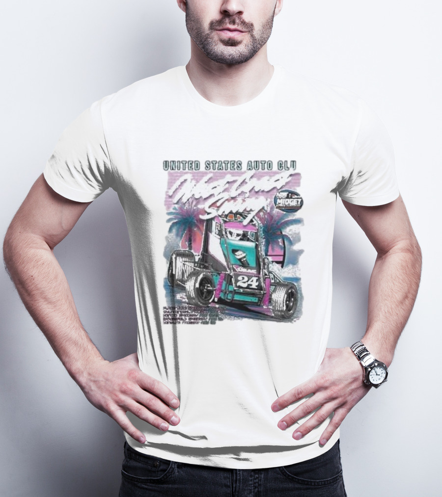 United States Auto Club West Coast Swing National Midget Racing 24 Palm Tree Background T-Shirt