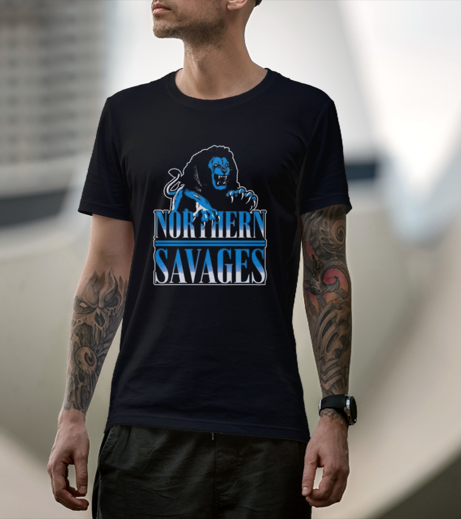 NORTHERN SAVAGES Roaring Blue Lion Emblem T-Shirt