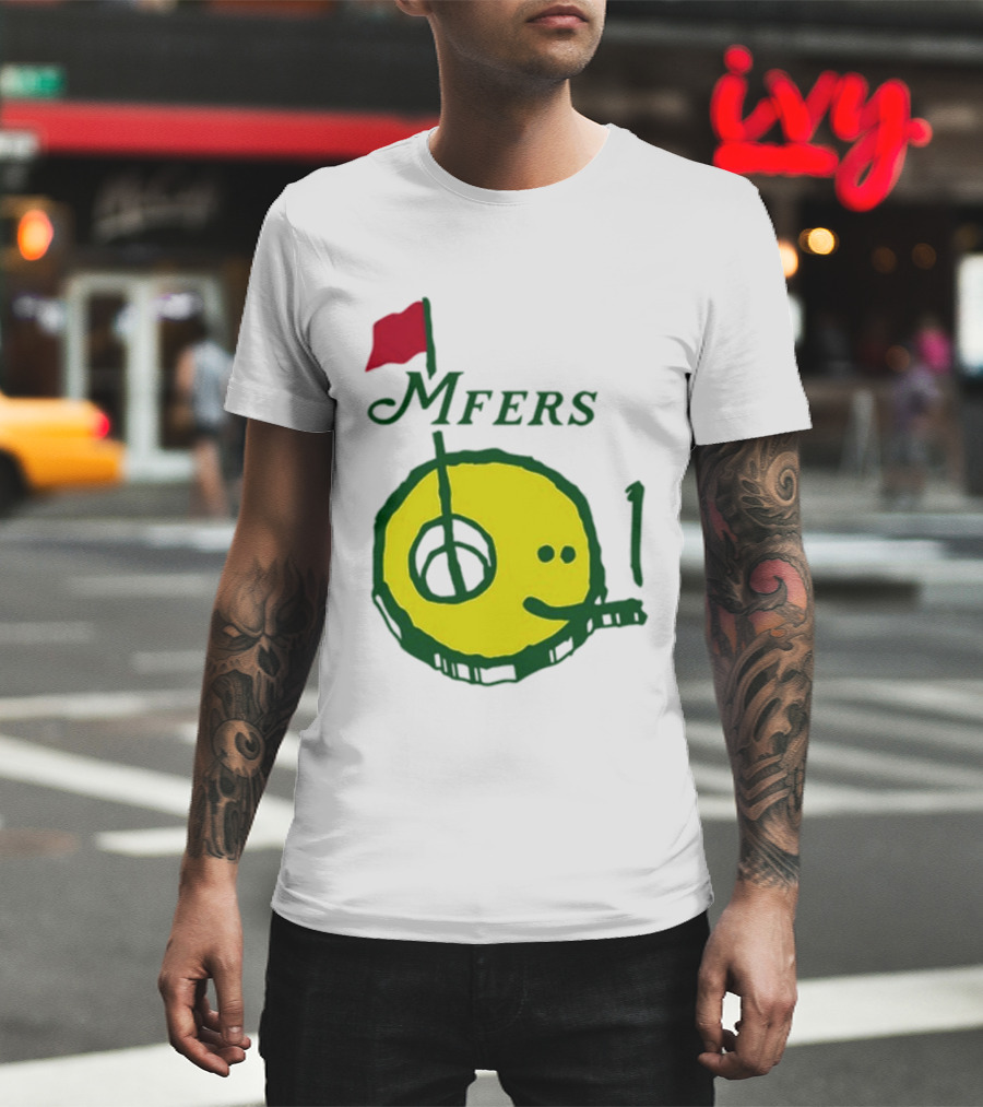 Mfers Sartosh Pitito Golf Flag Yellow Face T-Shirt