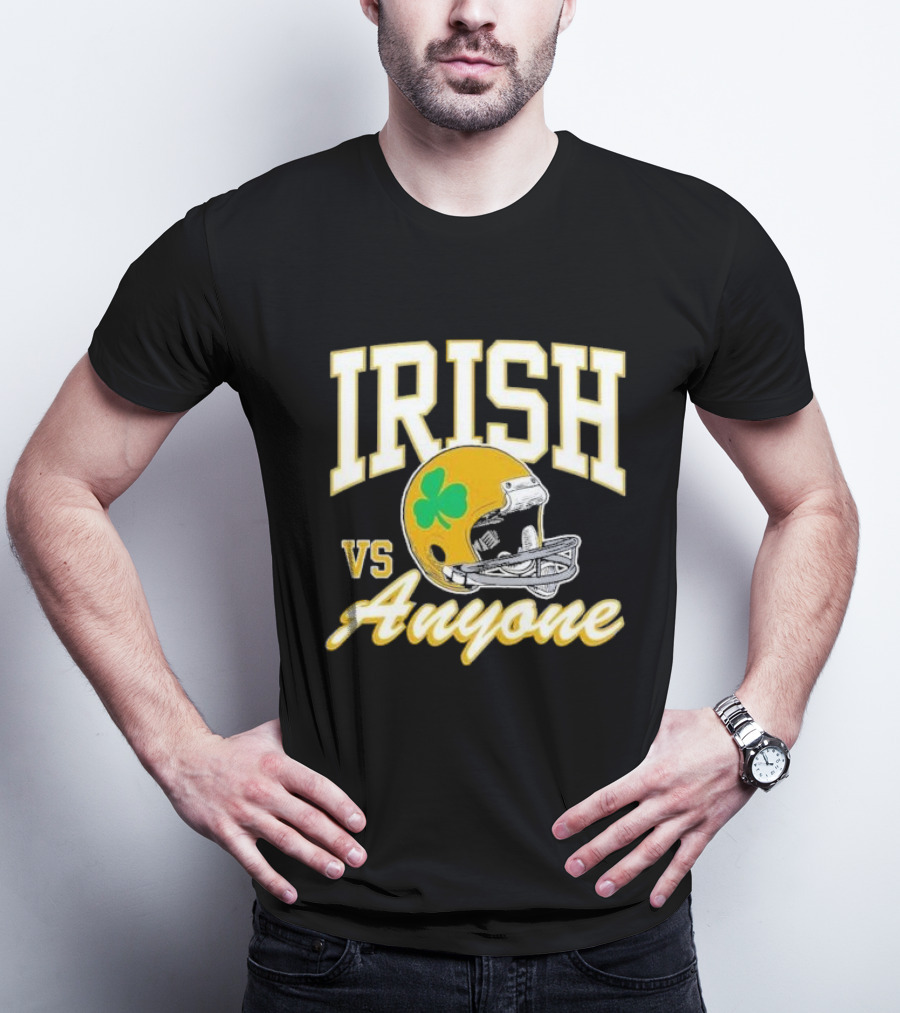 Irish Vs. Anyone Football Helmet With Shamrock T-Shirt