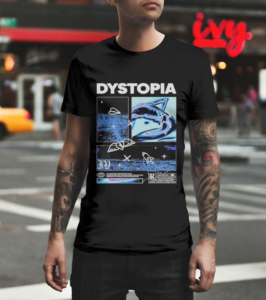 Dystopia Ivoxygen All Emotions In Ties Life Come To Live Shadows May Conceal But Light Never Fades Restricted T-Shirt