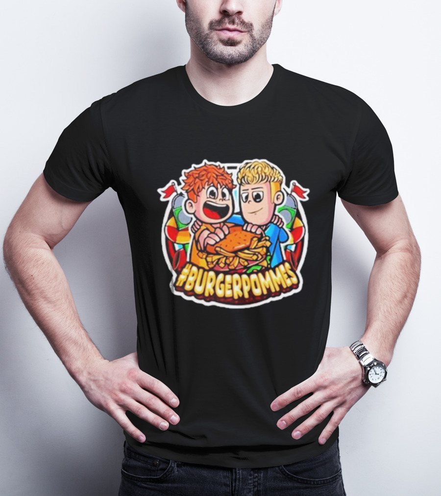 Burgerpommes Lukas Duo Eating Burger And Fries T-Shirt