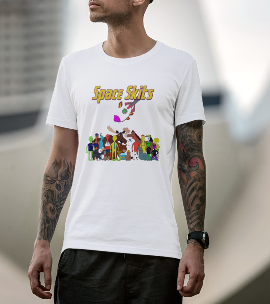 Space Skits Cartoon Characters And Whimsical Alien Crew T-Shirt