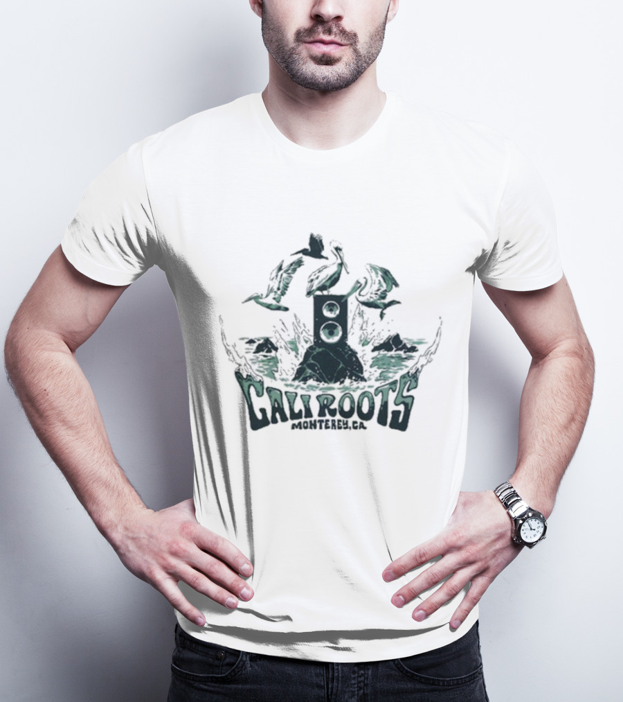 Cali Roots Monterey, CA Pelicans Speaker Waves T-Shirt