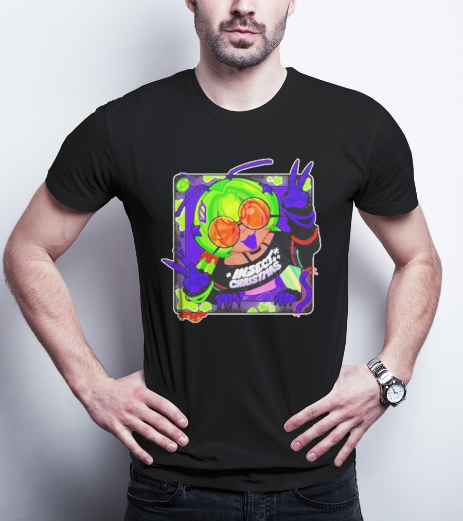 Insect Christmas Neon Peace Alien Vibes T-Shirt