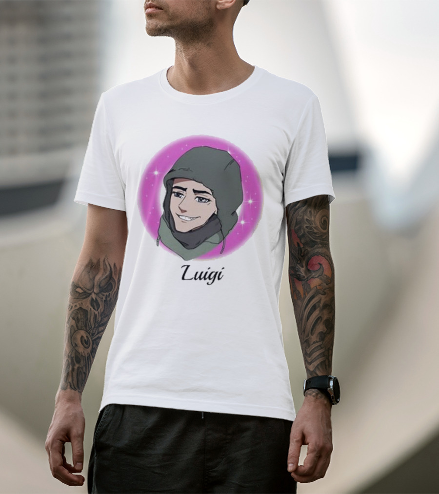 Luigi Anime Shooter Charm With Green Hood And Sparkling Pink Circle T-Shirt