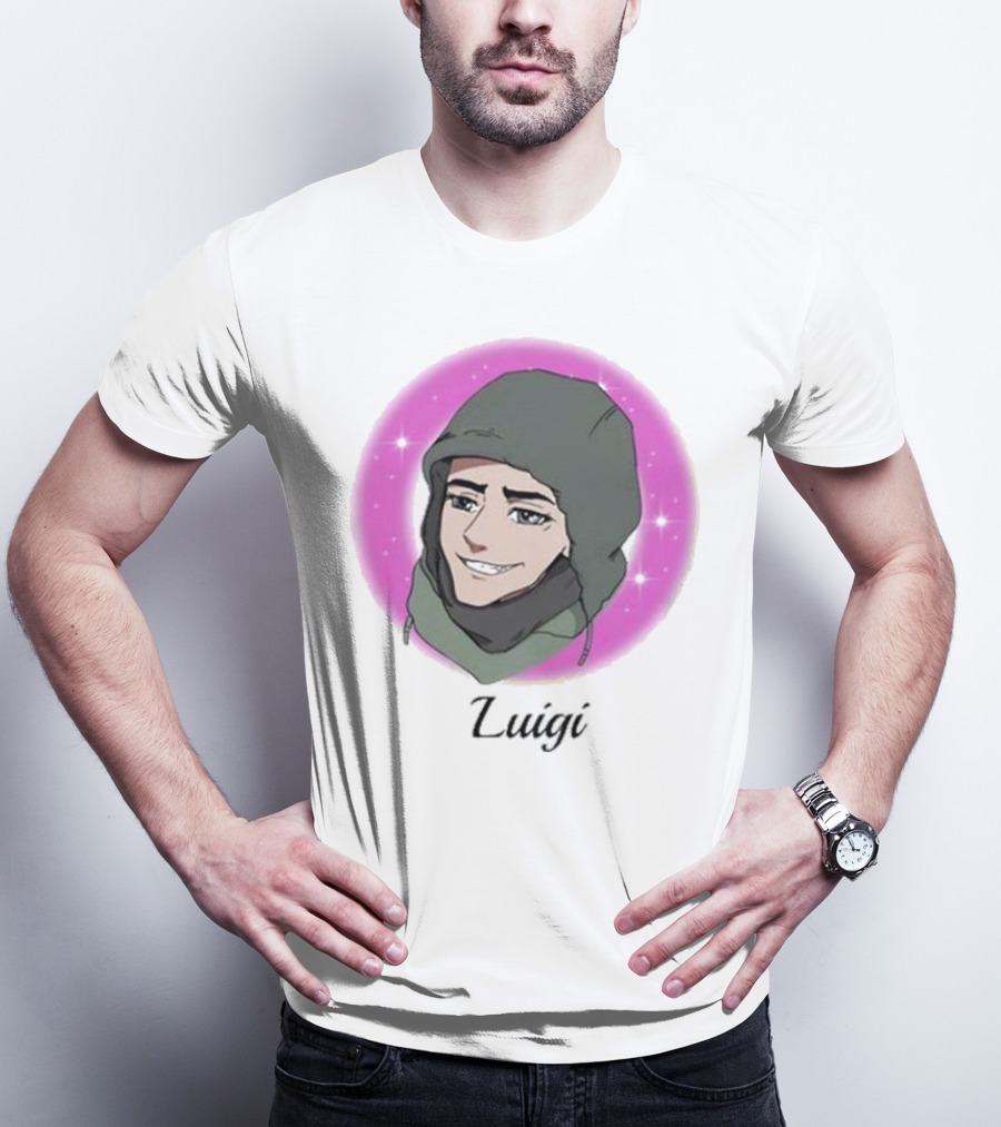 Luigi Anime Shooter Charm With Green Hood And Sparkling Pink Circle T-Shirt