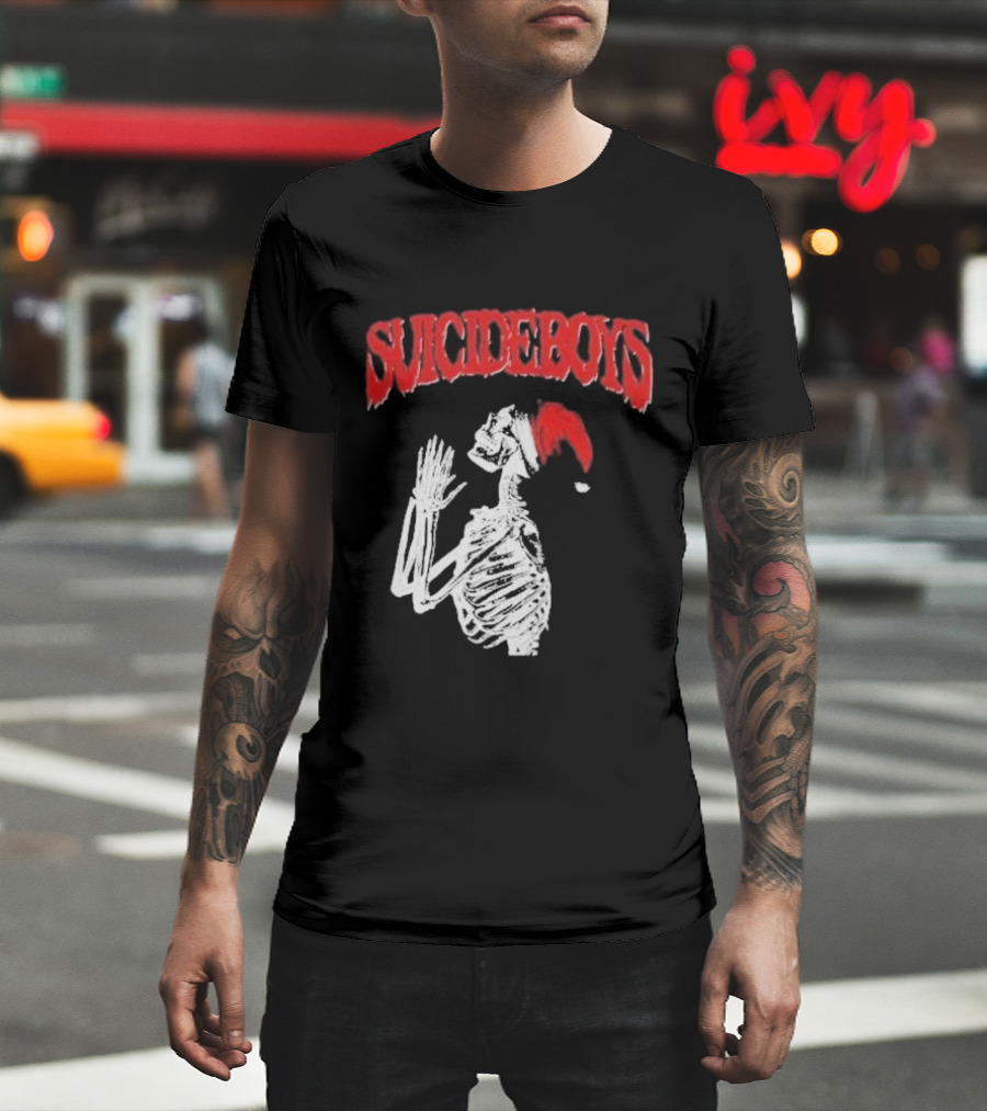 SUICIDEBOYS Skeleton Santa Hat T-Shirt