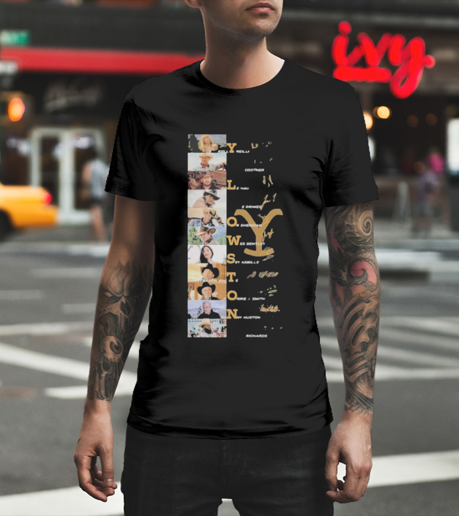 Yellowstone Cast Vertical Collage With Names And Signature Elements T-Shirt