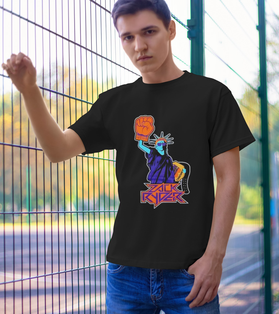 Zack Ryder Fashioned Liberty Holding Champion Belt Statue T-Shirt