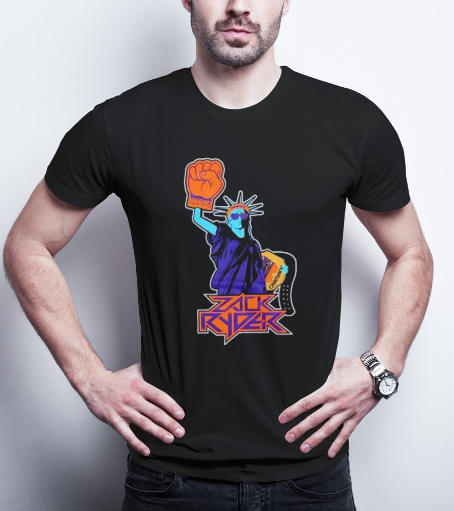 Zack Ryder Fashioned Liberty Holding Champion Belt Statue T-Shirt