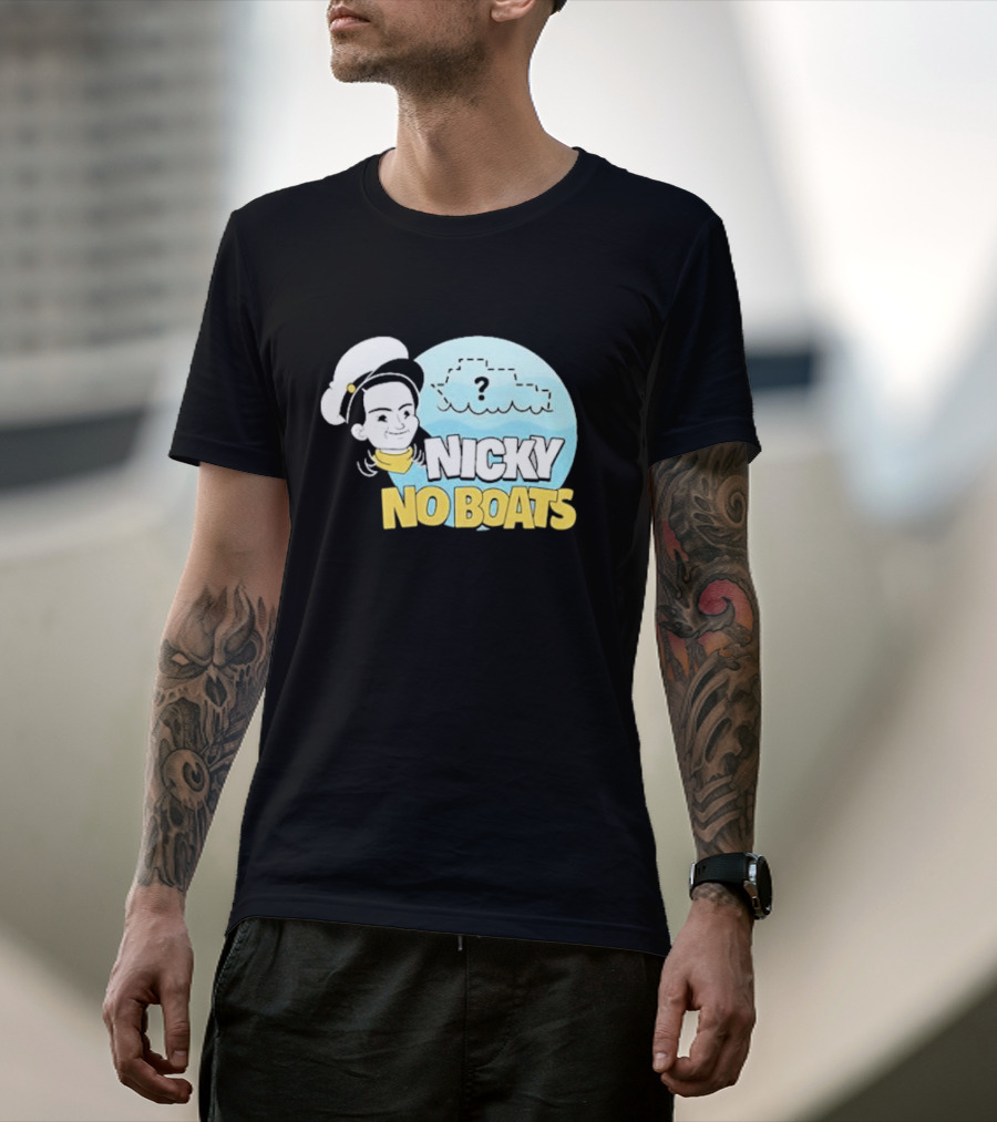 Nicky No Boats Captain's Hat Cartoon Question Mark T-Shirt