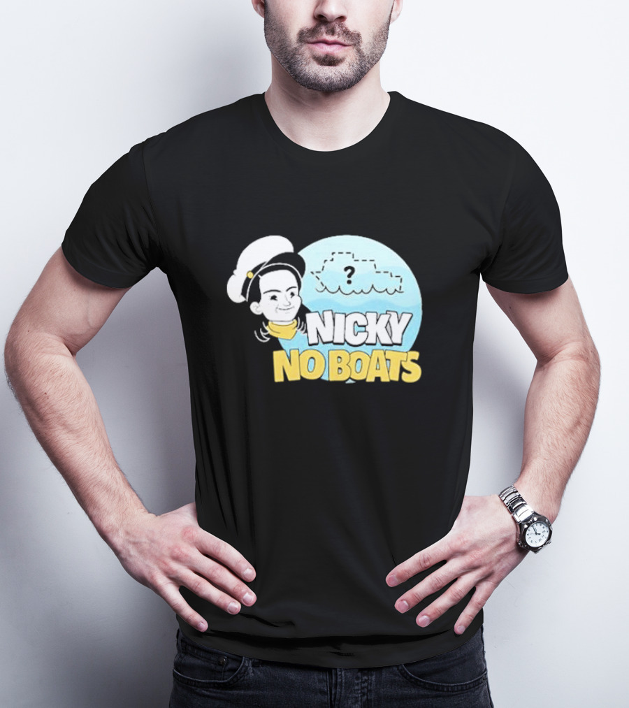 Nicky No Boats Captain's Hat Cartoon Question Mark T-Shirt
