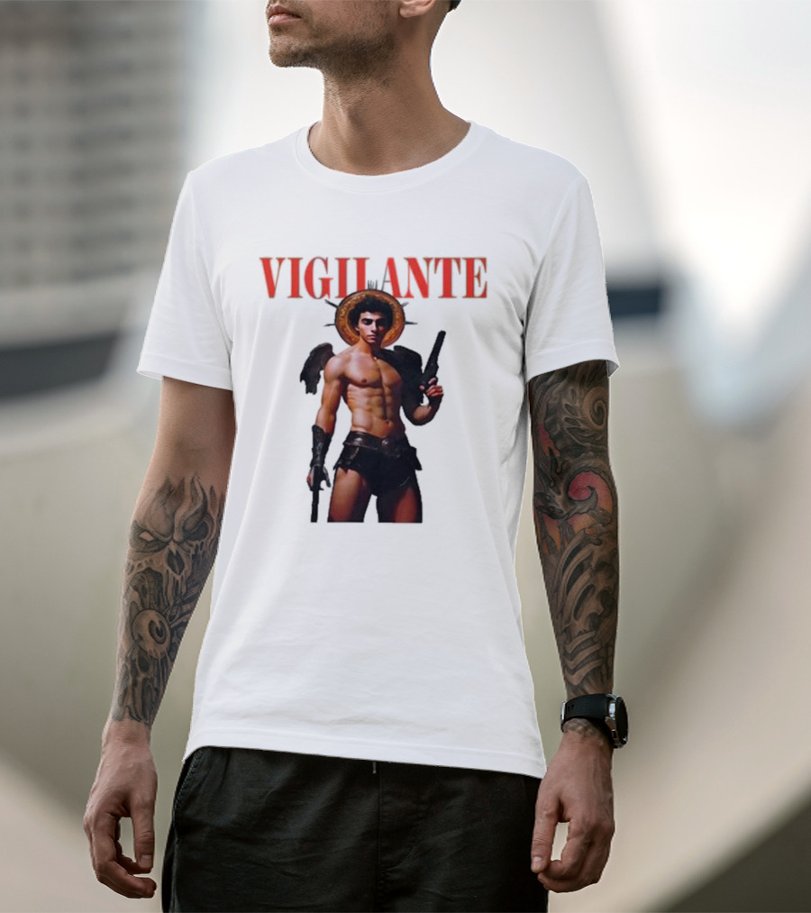 Vigilante Angelic Warrior With Wings And Guns T-Shirt