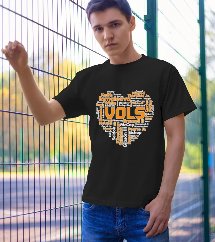 Tennessee Volunteers VOLS Heart Shaped Word Art Featuring Names T-Shirt