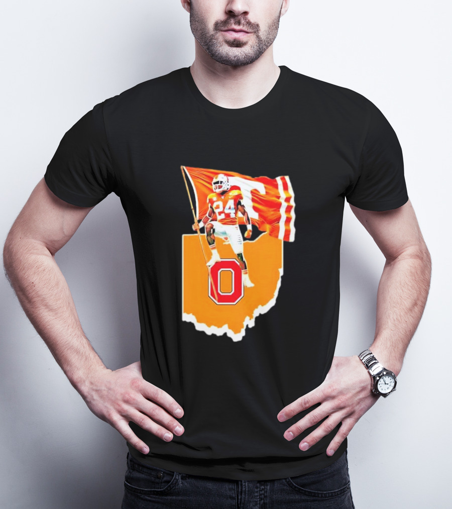 Vols Player With Tennessee Flag Over Ohio State T-Shirt