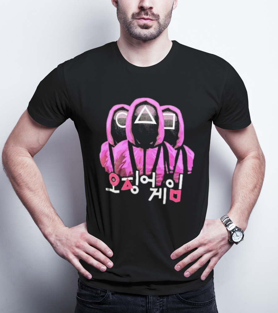 Squid Game Masked Guards Symbols Korean Text Netflix Series Promo T-Shirt