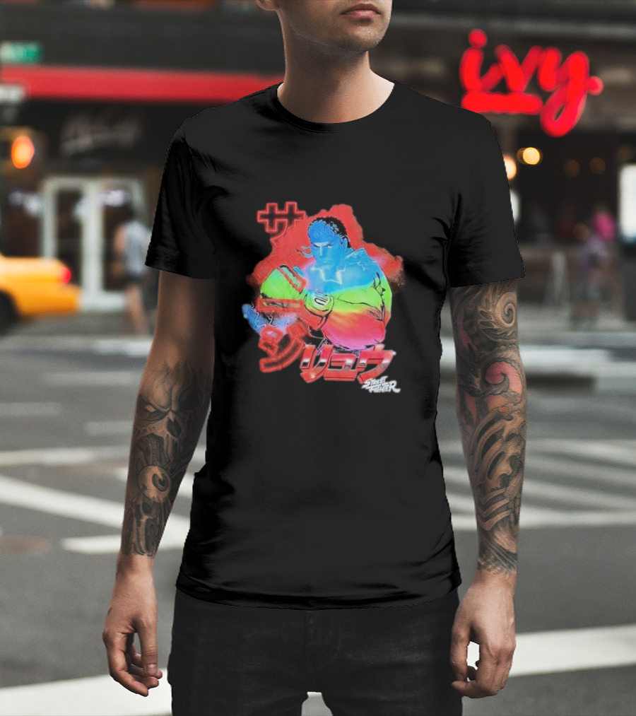 Street Fighter Ryu Neon Japanese Text Burst T-Shirt