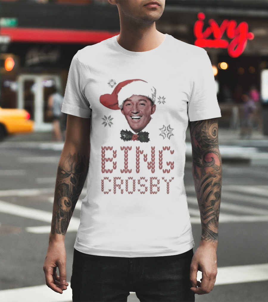 Bing Crosby Jolly Christmas Santa Hat Smiling Face T-Shirt