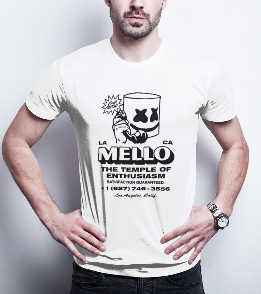 Marshmello Call Now The Temple Of Enthusiasm Satisfaction Guaranteed Los Angeles CA 1 627 746 3556 T-Shirt