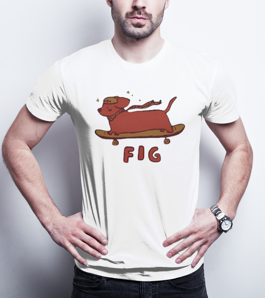FIG Woof Skateboarding Dog With Hat And Scarf T-Shirt