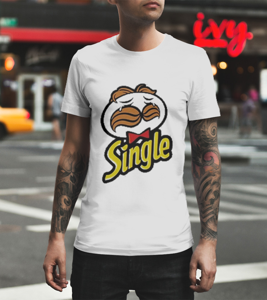 Single Pringle Crying Icon With Mustache And Red Bowtie T-Shirt