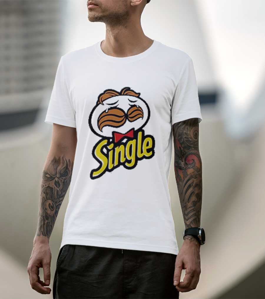 Single Pringle Crying Icon With Mustache And Red Bowtie T-Shirt