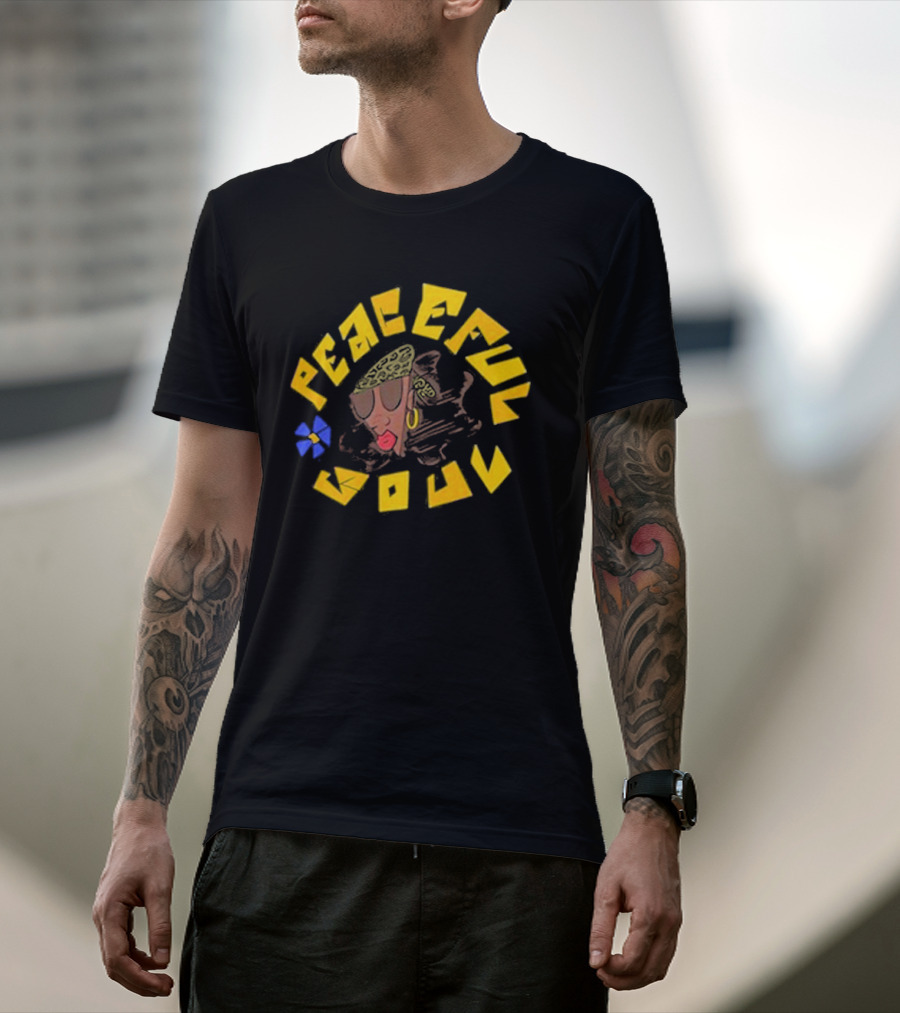 Whoisumi Peaceful Soul Retro 70s Vibe With Afro Hairstyle And Colorful Flower T-Shirt