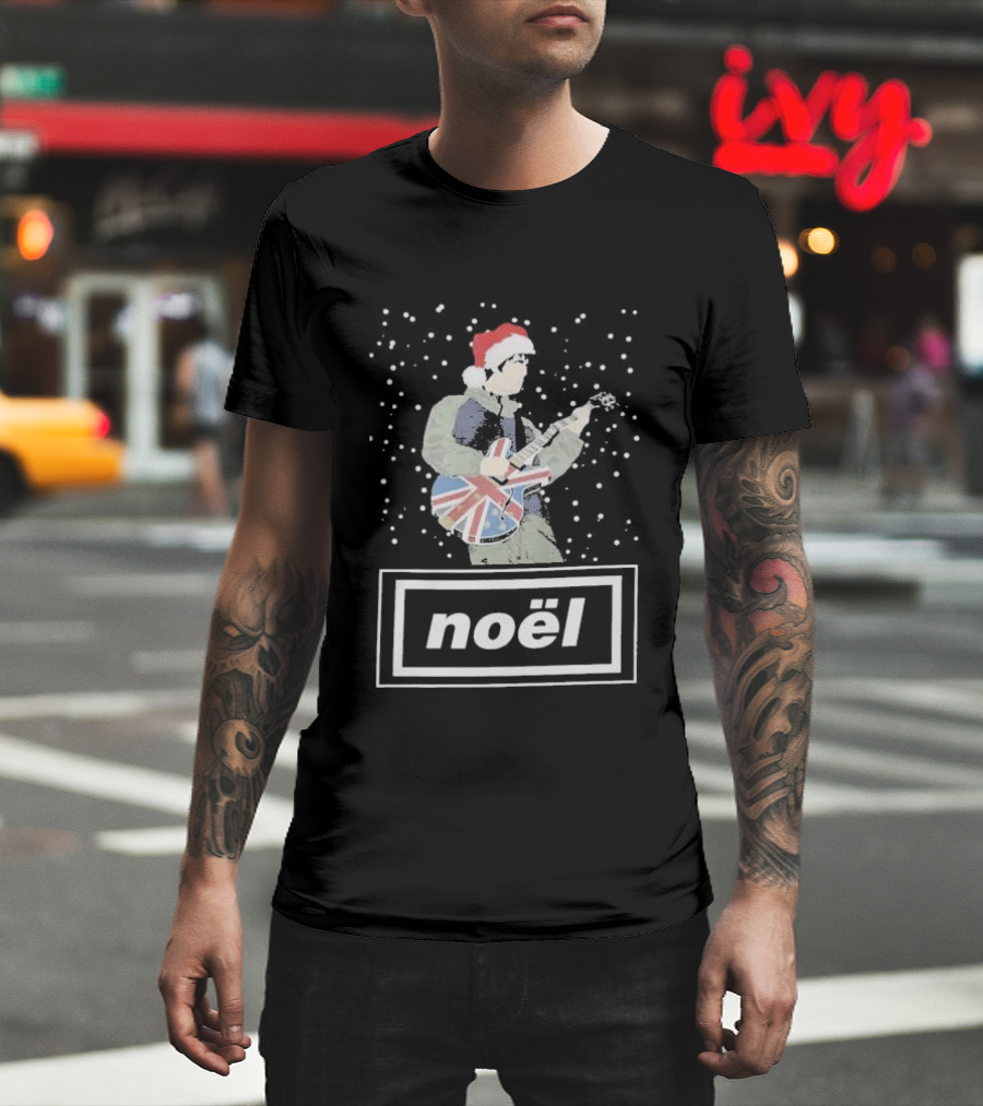 Oasis Noel Christmas Santa Guitar Union Jack T-Shirt