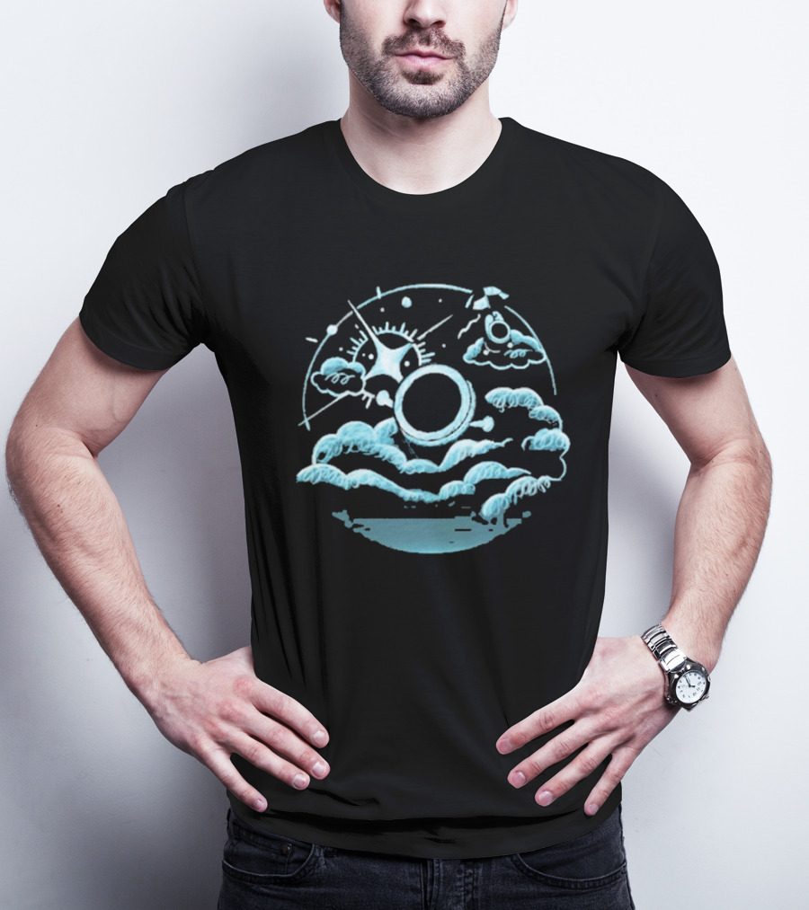 The Yetee Enveloped In Celestial Clouds With Cosmic Umbrella And Starburst T-Shirt
