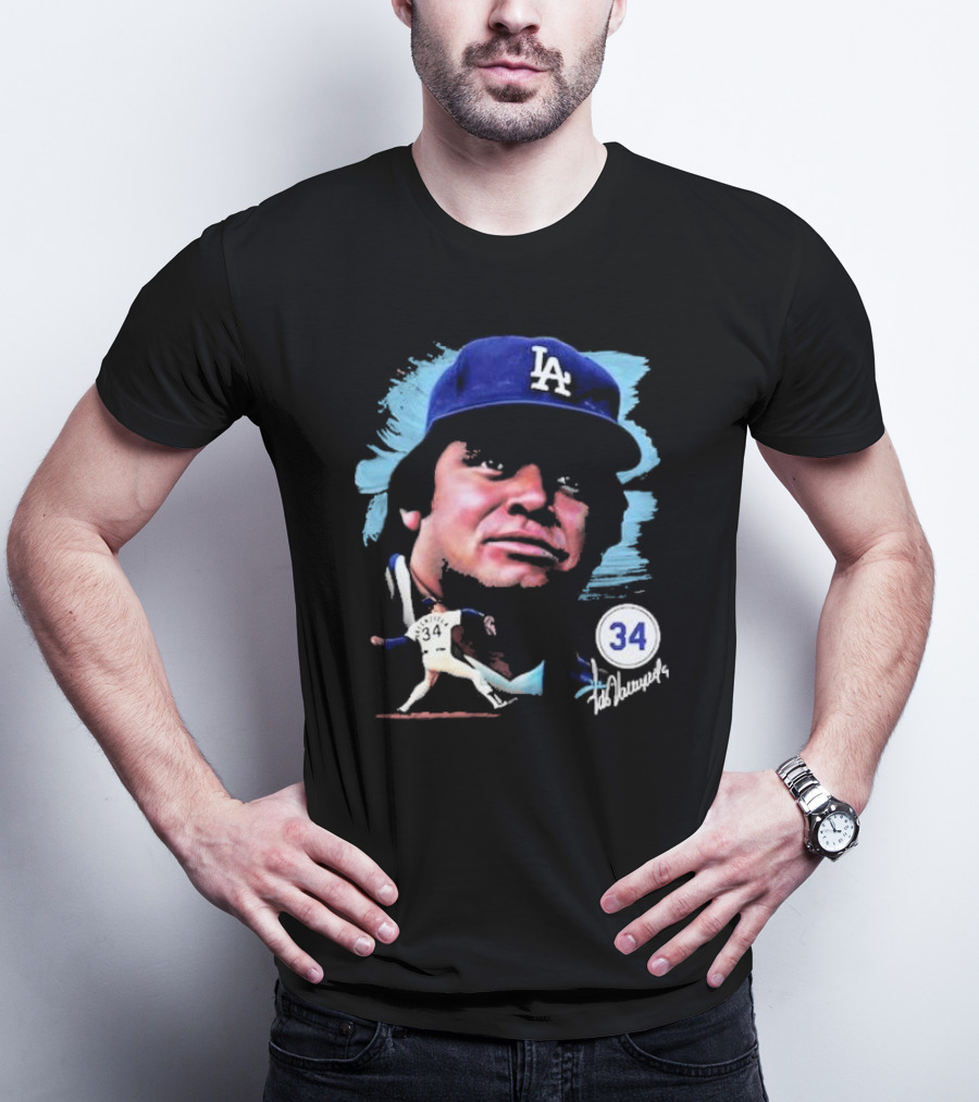 Fernando Valenzuela Los Angeles Dodgers Number 34 Signature T-Shirt