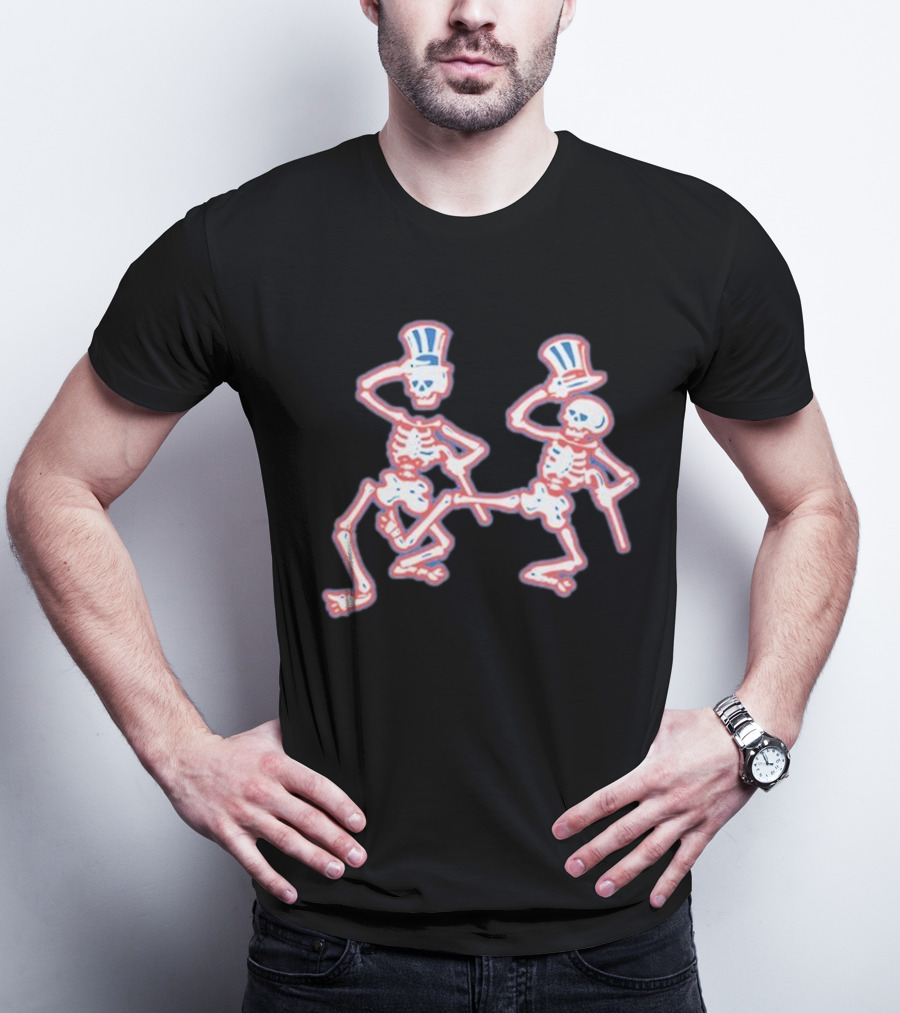 Grateful Dead Dancing Skeletons Patriotic Top Hat Skelly Duo T-Shirt