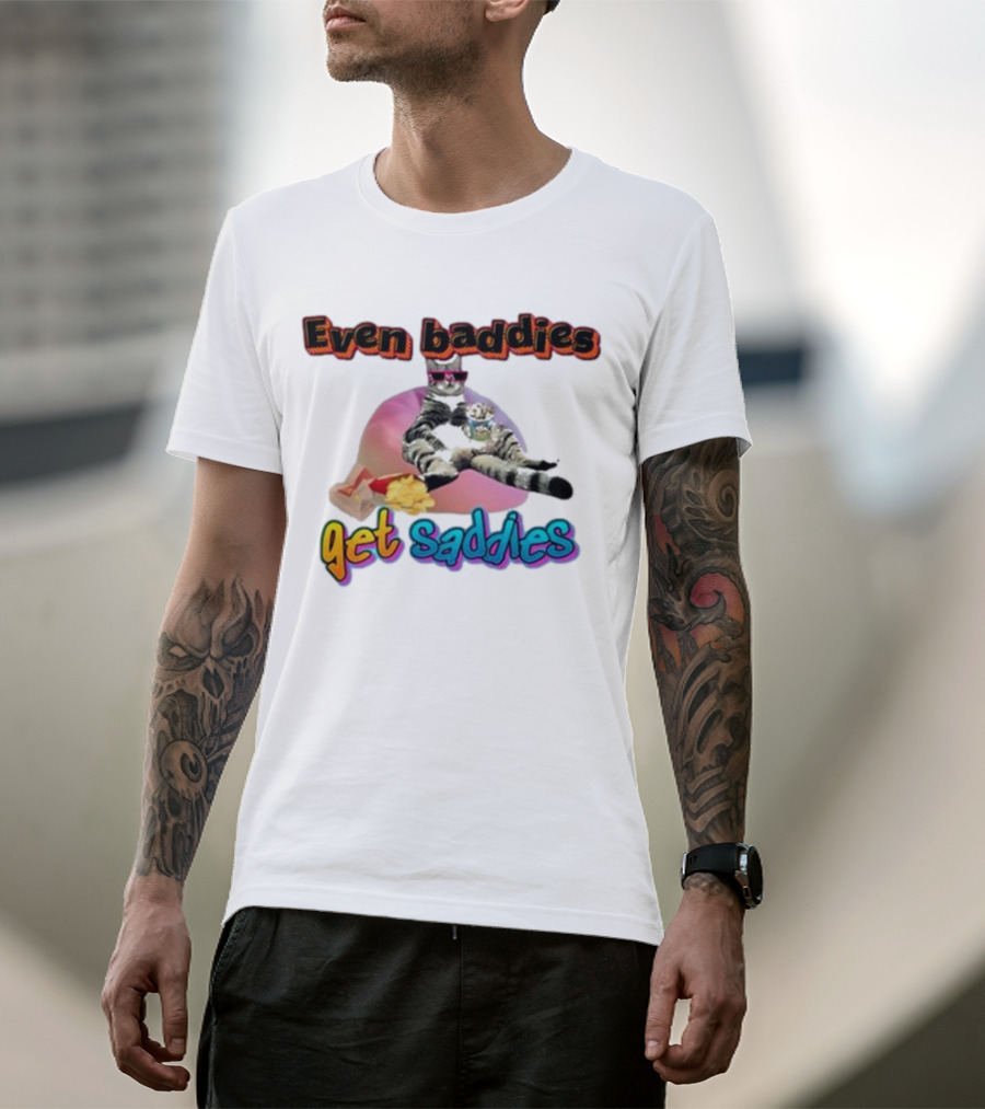 Even Baddies Get Saddies Cat Potato Chips Funny Ryan Primer T-Shirt