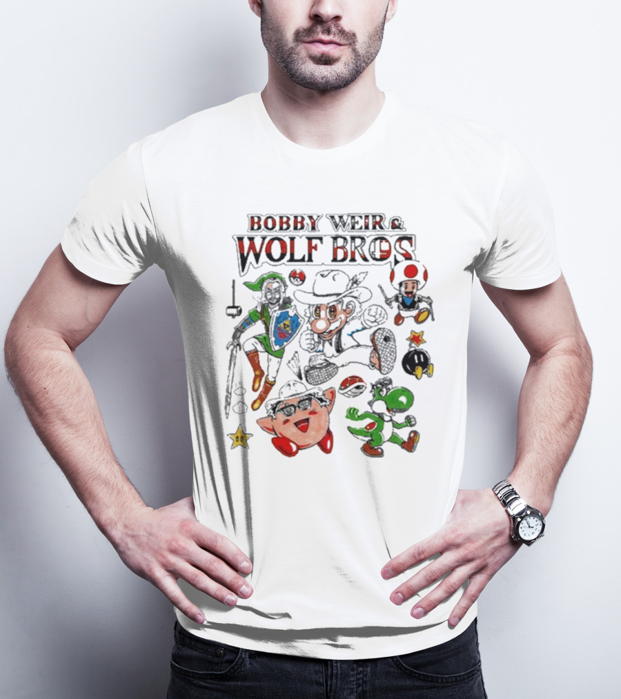 BOBBY WEIR And WOLF BROS Super Wolf Bros Bout Half Past Dead Mario Characters Nintendo Mashup T-Shirt