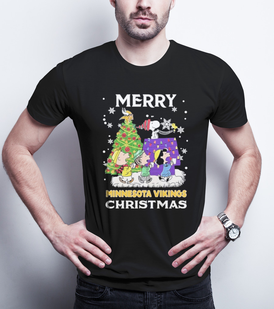 Merry Minnesota Vikings Christmas Snoopy Team Celebration T-Shirt