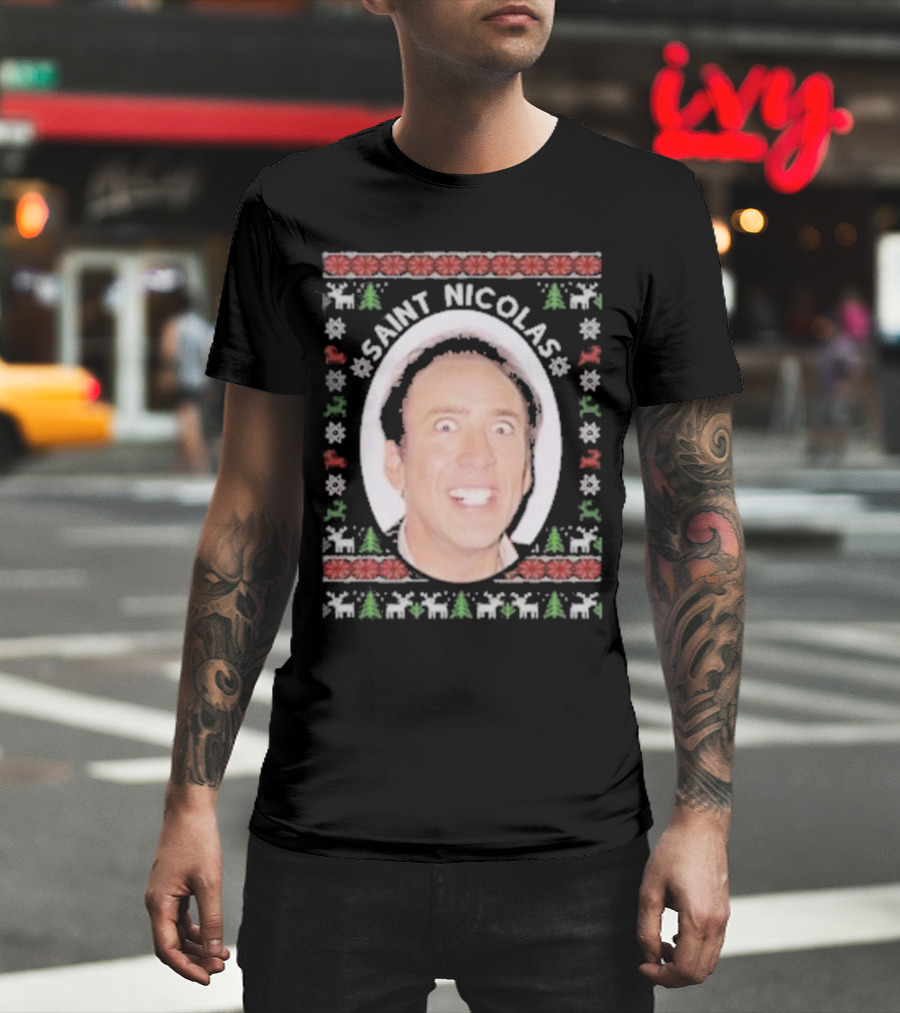 Saint Nicolas Cage Ugly Christmas Sweater T-Shirt