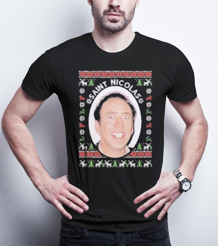 Saint Nicolas Cage Ugly Christmas Sweater T-Shirt