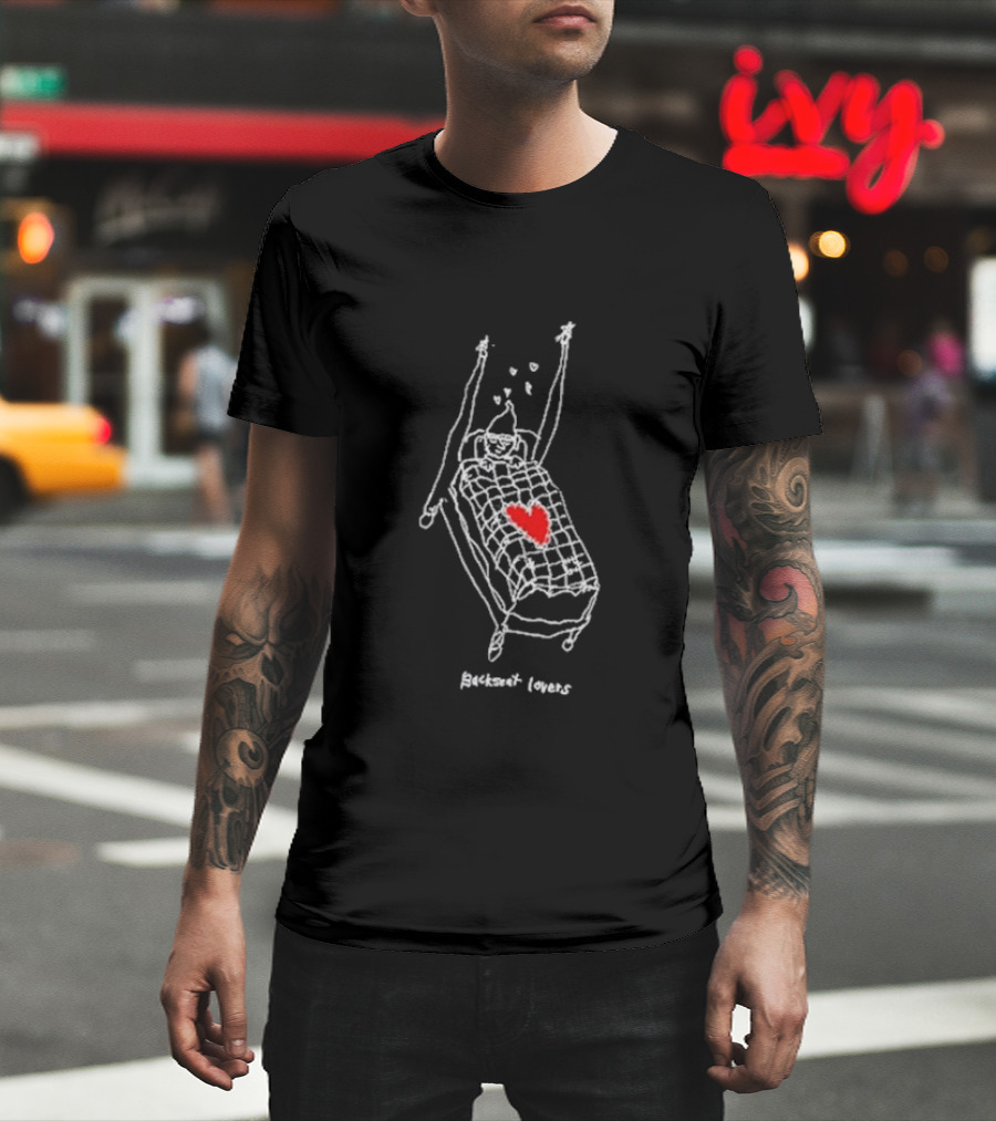 Backseat Lovers Gnome Bed Sketch With Heart And Hearts T-Shirt