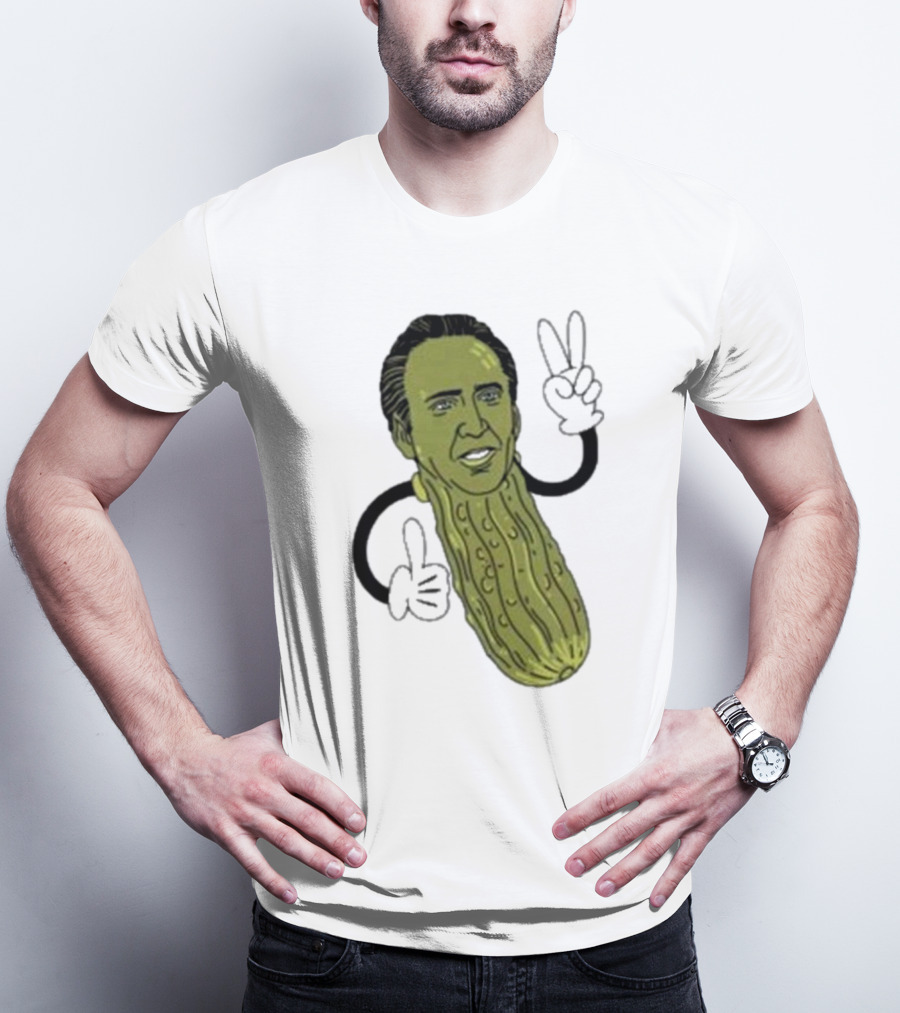 Picolas Cage Nick Cage Pickle Character With Peace Sign Christmas T-Shirt