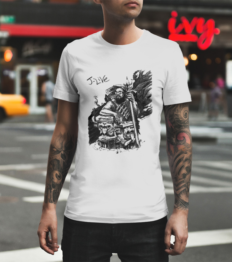 J-Live Realjlive Dan Lish Artwork Featuring Mythical Figures And Detailed T-Shirt