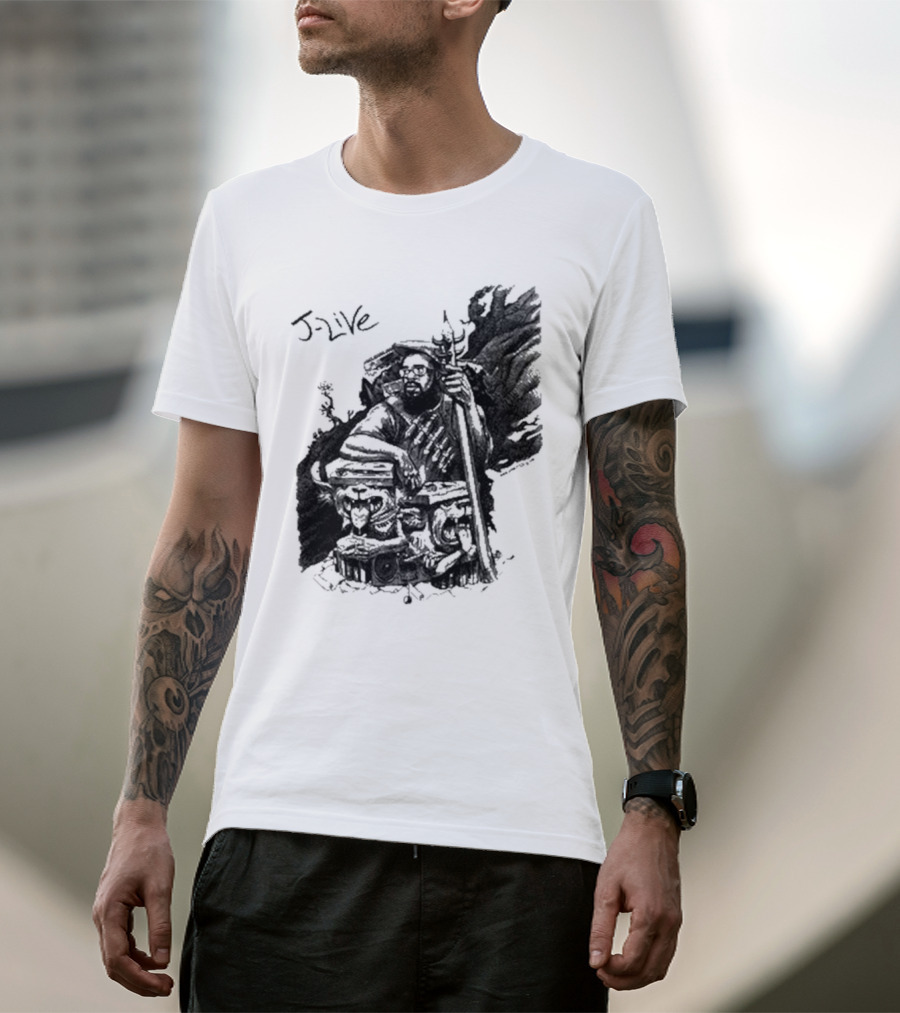 J-Live Realjlive Dan Lish Artwork Featuring Mythical Figures And Detailed T-Shirt