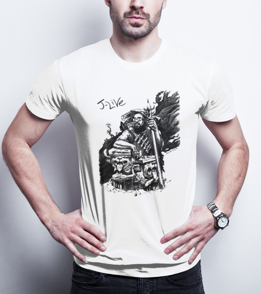J-Live Realjlive Dan Lish Artwork Featuring Mythical Figures And Detailed T-Shirt